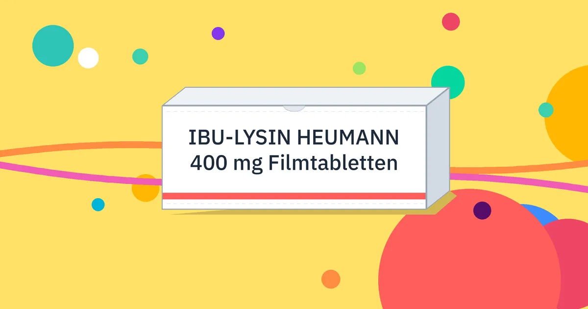 Symbolbild: Packung mit der Aufschrift IBU-LYSIN HEUMANN 400 mg Filmtabletten (PZN 18455020) – Verfügbarkeit und Bezug in Apotheken in Frankfurt am Main
