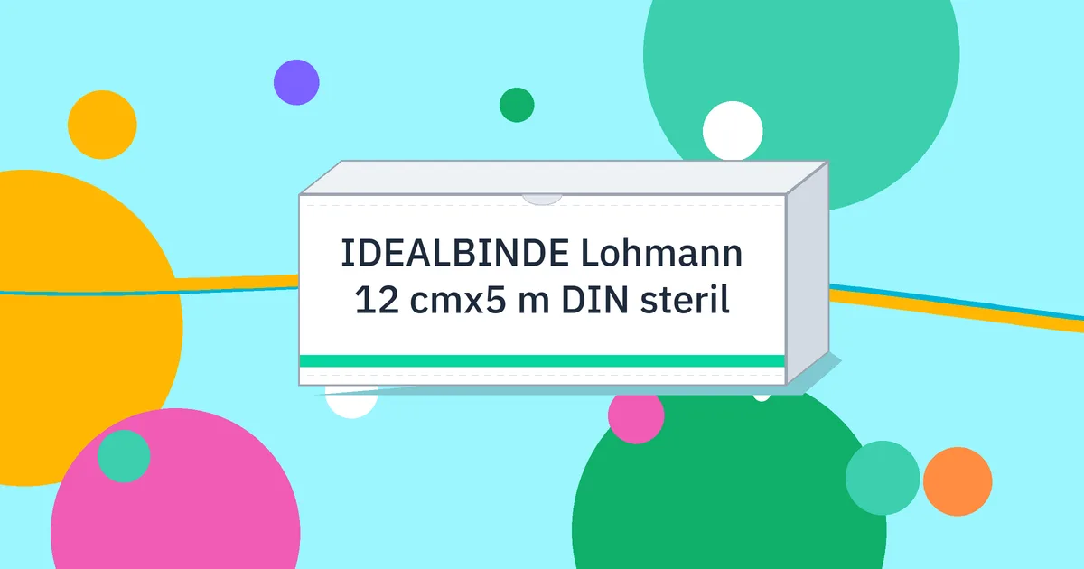 Symbolbild: Packung mit der Aufschrift IDEALBINDE Lohmann 12 cmx5 m DIN steril (PZN 04780644) – Verfügbarkeit und Bezug in Apotheken in Frankfurt am Main