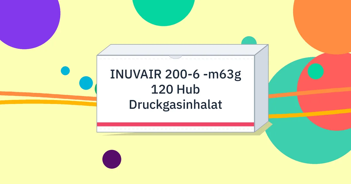 Symbolbild: Packung mit der Aufschrift INUVAIR 200-6 -m63g 120 Hub Druckgasinhalat (PZN 17185506) – Verfügbarkeit und Bezug in Apotheken in Frankfurt am Main