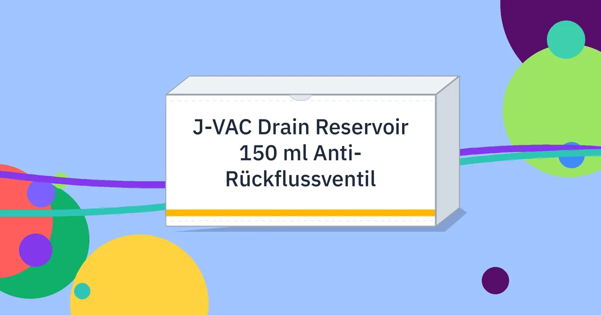Symbolbild: Packung mit der Aufschrift J-VAC Drain Reservoir 150 ml Anti-Rückflussventil (PZN 18424350) – Verfügbarkeit und Bezug in Apotheken in Frankfurt am Main