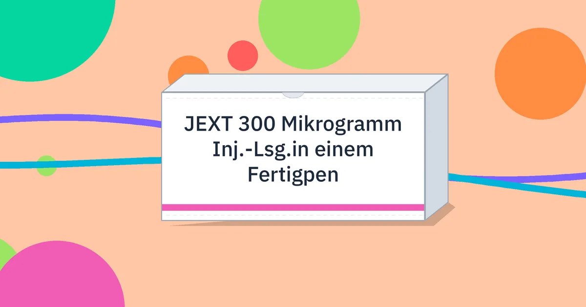 Symbolbild: Packung mit der Aufschrift JEXT 300 Mikrogramm Inj.-Lsg.in einem Fertigpen (PZN 06896664) – Verfügbarkeit und Bezug in Apotheken in Frankfurt am Main
