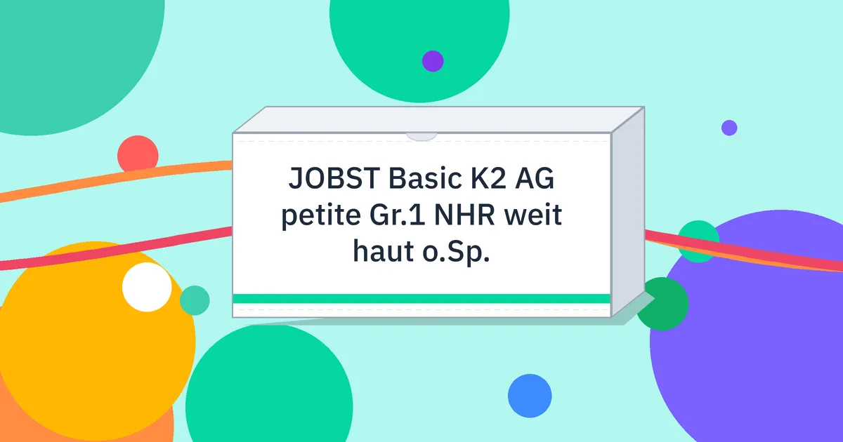 Symbolbild: Packung mit der Aufschrift JOBST Basic K2 AG petite Gr.1 NHR weit haut o.Sp. (PZN 11249435) – Verfügbarkeit und Bezug in Apotheken in Frankfurt am Main