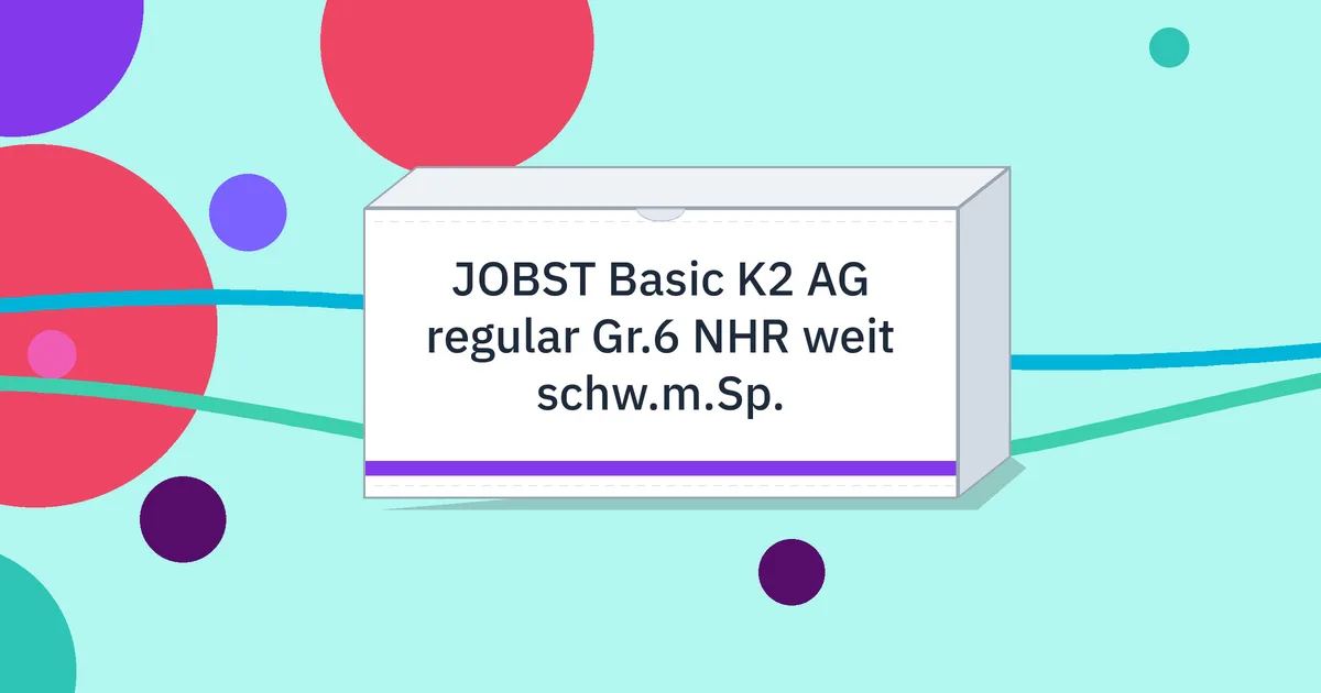 Symbolbild: Packung mit der Aufschrift JOBST Basic K2 AG regular Gr.6 NHR weit schw.m.Sp. (PZN 15311846) – Verfügbarkeit und Bezug in Apotheken in Frankfurt am Main