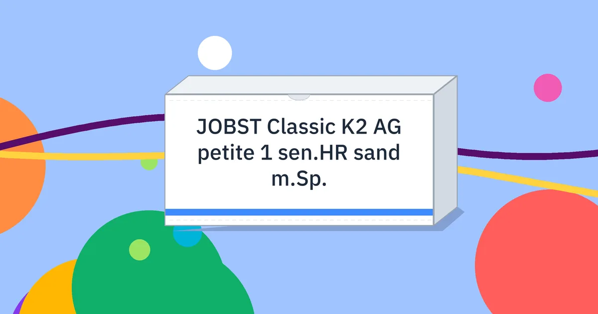 Symbolbild: Packung mit der Aufschrift JOBST Classic K2 AG petite 1 sen.HR sand m.Sp. (PZN 17961519) – Verfügbarkeit und Bezug in Apotheken in Frankfurt am Main