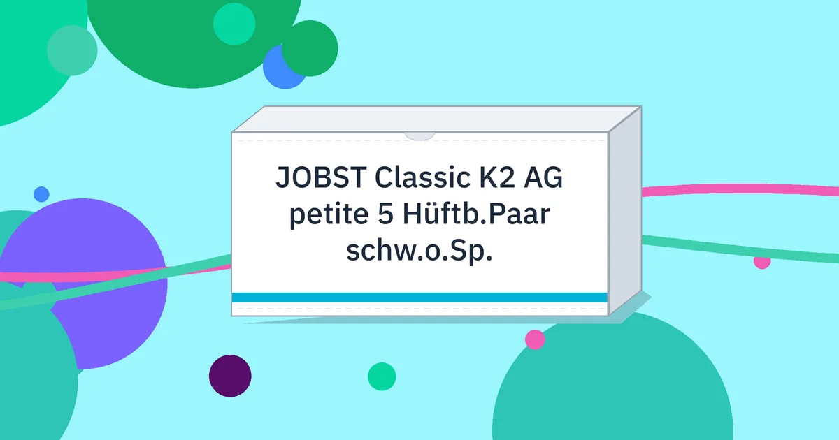 Symbolbild: Packung mit der Aufschrift JOBST Classic K2 AG petite 5 Hüftb.Paar schw.o.Sp. (PZN 13065248) – Verfügbarkeit und Bezug in Apotheken in Frankfurt am Main