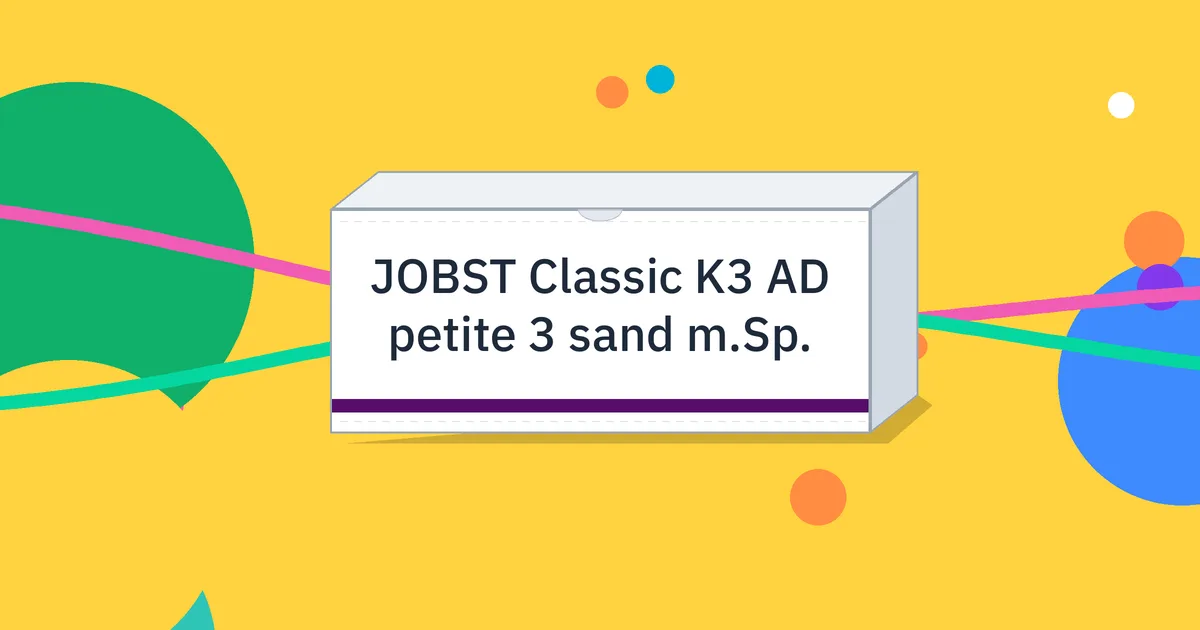 Symbolbild: Packung mit der Aufschrift JOBST Classic K3 AD petite 3 sand m.Sp. (PZN 13070077) – Verfügbarkeit und Bezug in Apotheken in Frankfurt am Main