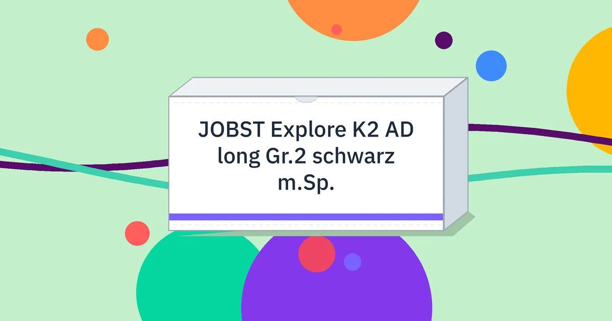 Symbolbild: Packung mit der Aufschrift JOBST Explore K2 AD long Gr.2 schwarz m.Sp. (PZN 11021991) – Verfügbarkeit und Bezug in Apotheken in Frankfurt am Main