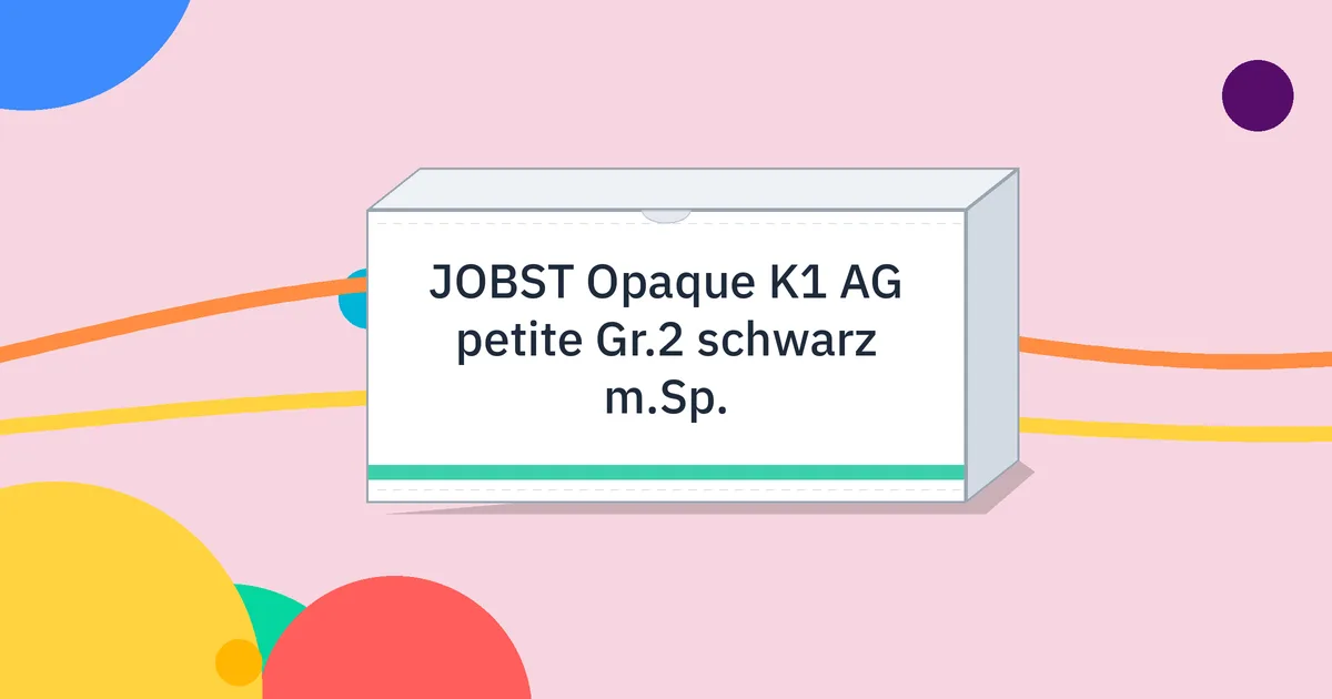 Symbolbild: Packung mit der Aufschrift JOBST Opaque K1 AG petite Gr.2 schwarz m.Sp. (PZN 13087126) – Verfügbarkeit und Bezug in Apotheken in Frankfurt am Main