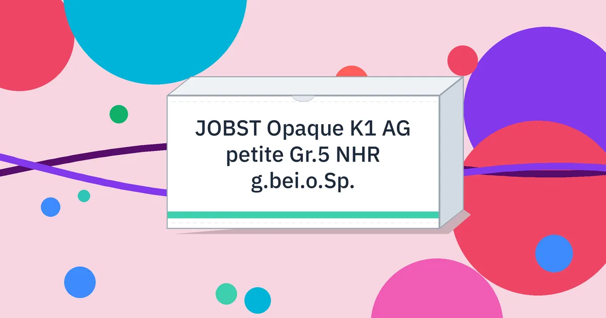 Symbolbild: Packung mit der Aufschrift JOBST Opaque K1 AG petite Gr.5 NHR g.bei.o.Sp. (PZN 16268816) – Verfügbarkeit und Bezug in Apotheken in Frankfurt am Main