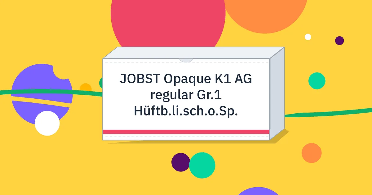 Symbolbild: Packung mit der Aufschrift JOBST Opaque K1 AG regular Gr.1 Hüftb.li.sch.o.Sp. (PZN 13100269) – Verfügbarkeit und Bezug in Apotheken in Frankfurt am Main