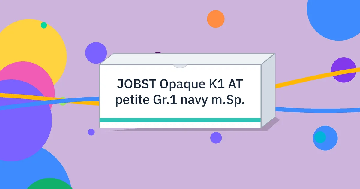 Symbolbild: Packung mit der Aufschrift JOBST Opaque K1 AT petite Gr.1 navy m.Sp. (PZN 13103629) – Verfügbarkeit und Bezug in Apotheken in Frankfurt am Main