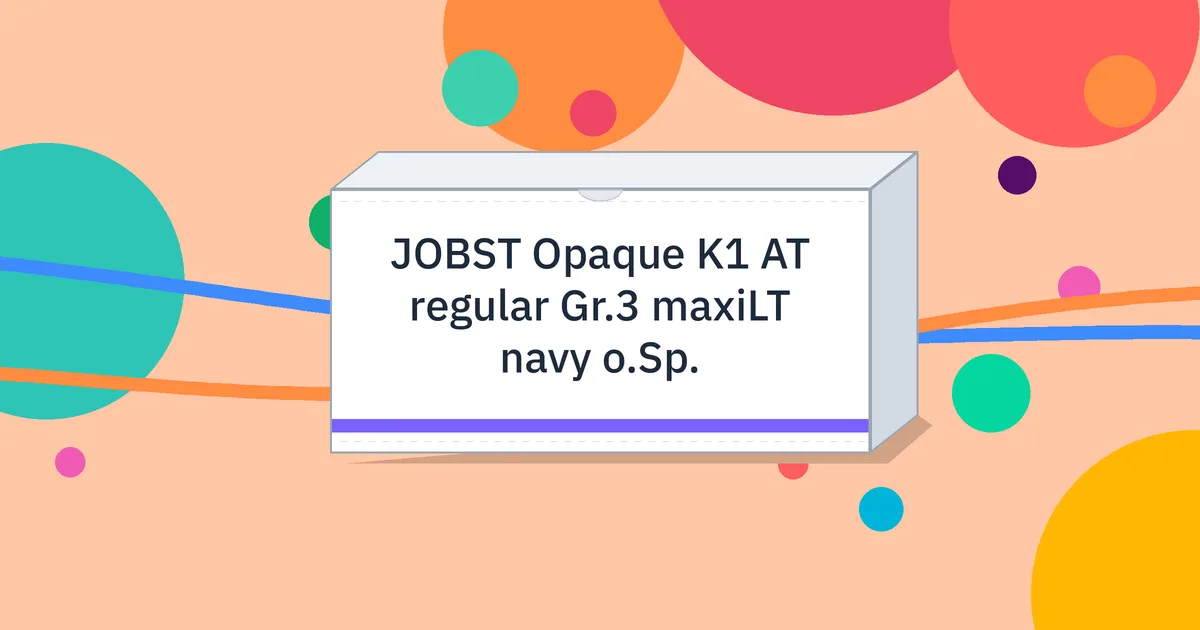 Symbolbild: Packung mit der Aufschrift JOBST Opaque K1 AT regular Gr.3 maxiLT navy o.Sp. (PZN 13106527) – Verfügbarkeit und Bezug in Apotheken in Frankfurt am Main