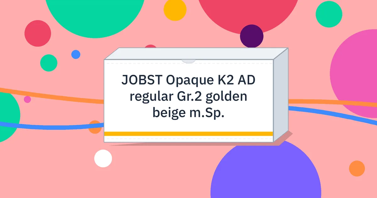 Symbolbild: Packung mit der Aufschrift JOBST Opaque K2 AD regular Gr.2 golden beige m.Sp. (PZN 16277459) – Verfügbarkeit und Bezug in Apotheken in Frankfurt am Main