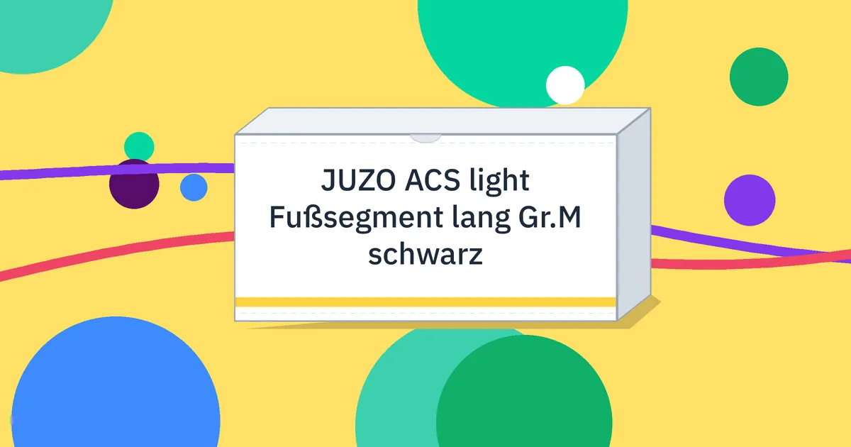 Symbolbild: Packung mit der Aufschrift JUZO ACS light Fußsegment lang Gr.M schwarz (PZN 13575357) – Verfügbarkeit und Bezug in Apotheken in Frankfurt am Main