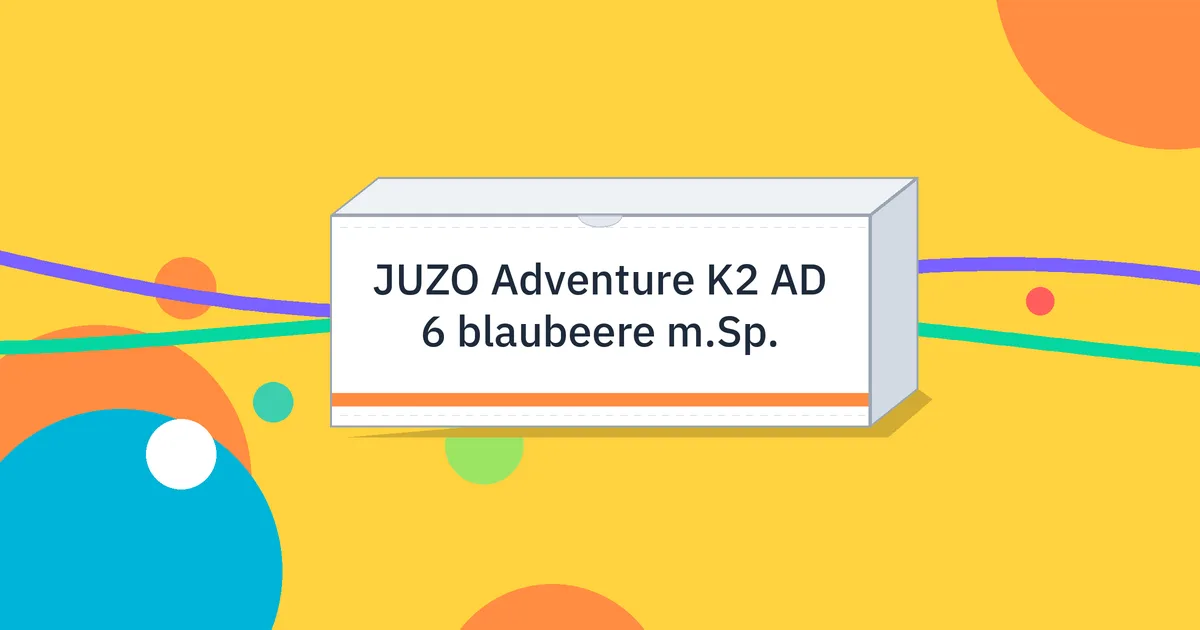Symbolbild: Packung mit der Aufschrift JUZO Adventure K2 AD 6 blaubeere m.Sp. (PZN 16344813) – Verfügbarkeit und Bezug in Apotheken in Frankfurt am Main