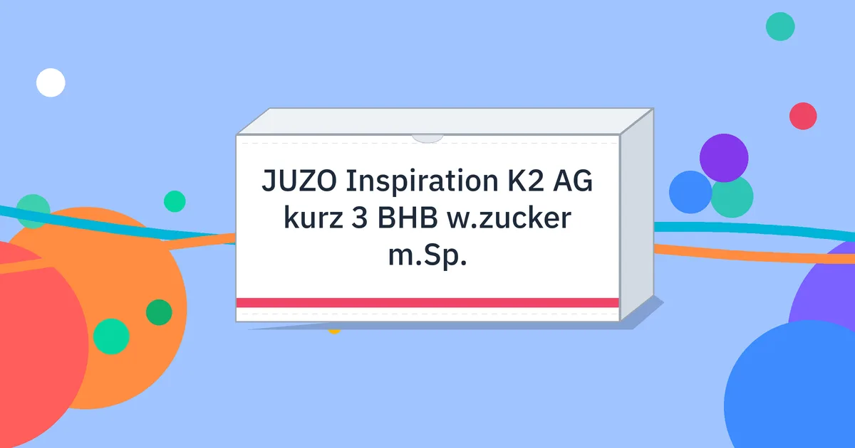 Symbolbild: Packung mit der Aufschrift JUZO Inspiration K2 AG kurz 3 BHB w.zucker m.Sp. (PZN 14849704) – Verfügbarkeit und Bezug in Apotheken in Frankfurt am Main