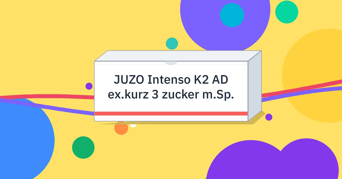Symbolbild: Packung mit der Aufschrift JUZO Intenso K2 AD ex.kurz 3 zucker m.Sp. (PZN 18607783) – Verfügbarkeit und Bezug in Apotheken in Frankfurt am Main