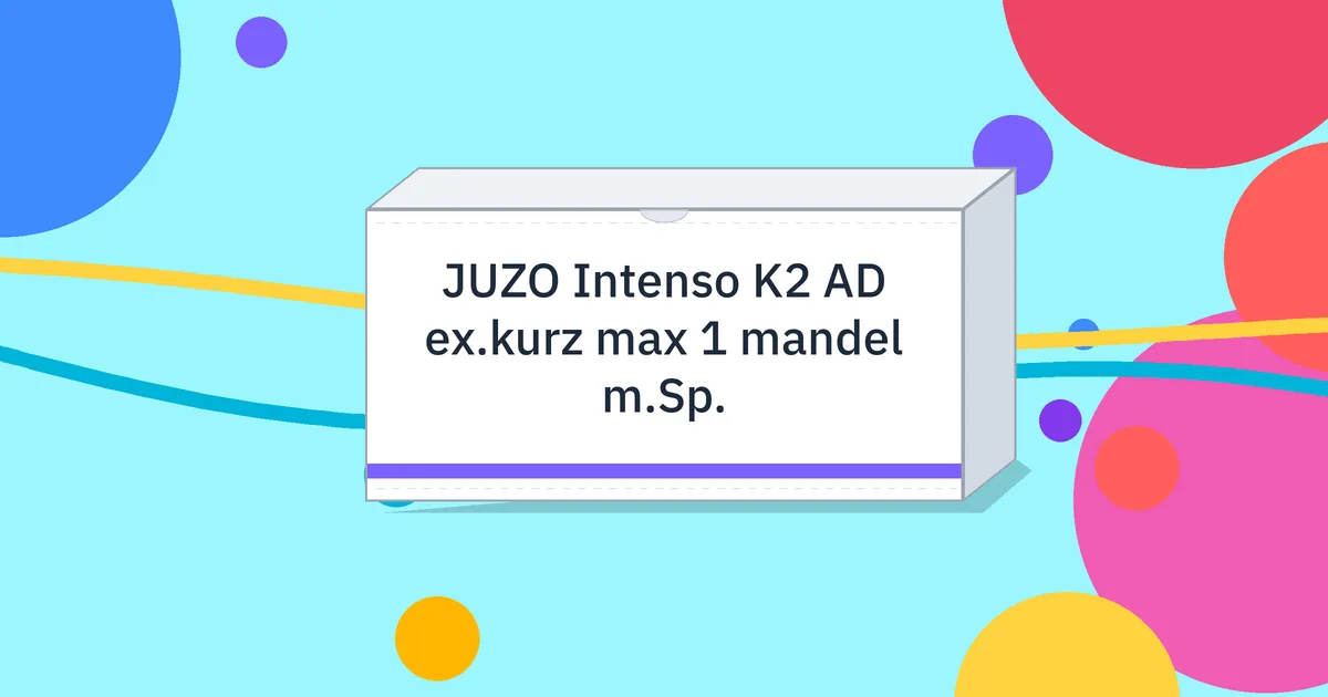 Symbolbild: Packung mit der Aufschrift JUZO Intenso K2 AD ex.kurz max 1 mandel m.Sp. (PZN 18606944) – Verfügbarkeit und Bezug in Apotheken in Frankfurt am Main