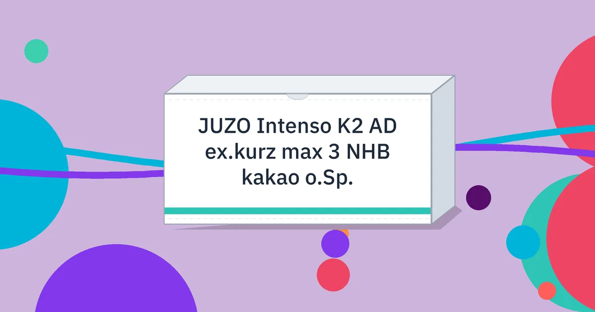 Symbolbild: Packung mit der Aufschrift JUZO Intenso K2 AD ex.kurz max 3 NHB kakao o.Sp. (PZN 18621234) – Verfügbarkeit und Bezug in Apotheken in Frankfurt am Main
