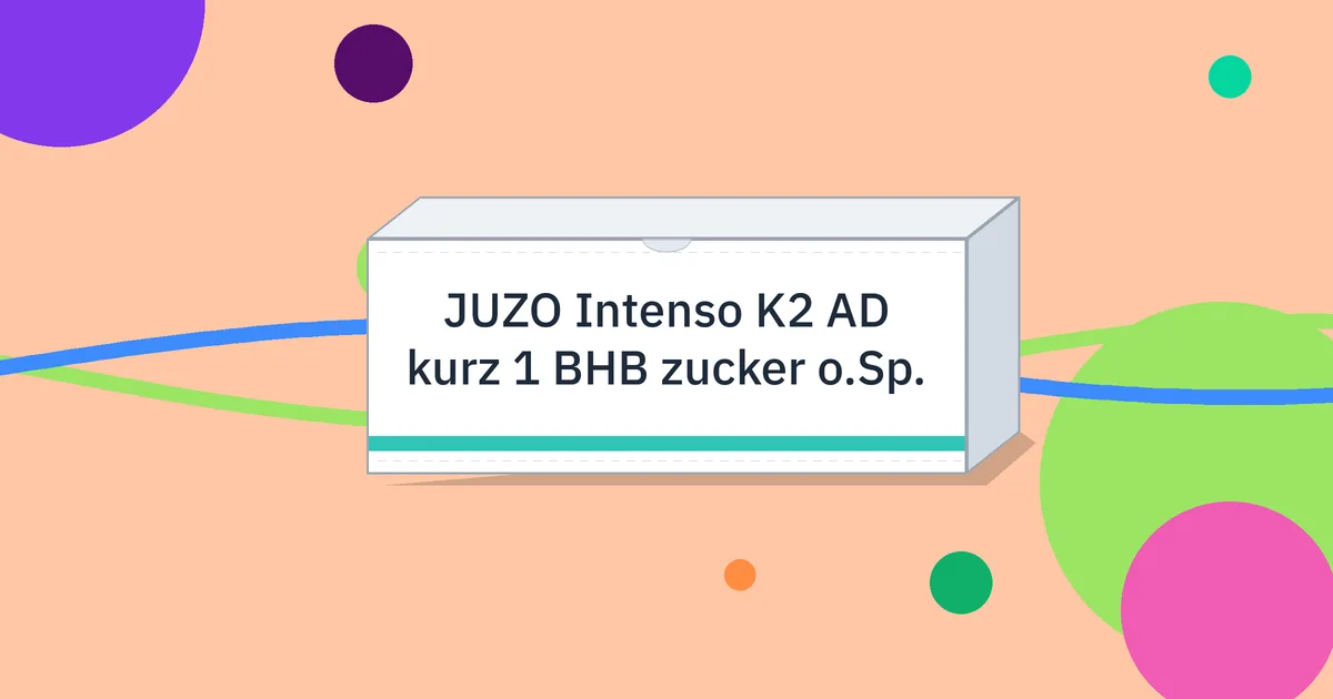 Symbolbild: Packung mit der Aufschrift JUZO Intenso K2 AD kurz 1 BHB zucker o.Sp. (PZN 18624764) – Verfügbarkeit und Bezug in Apotheken in Frankfurt am Main