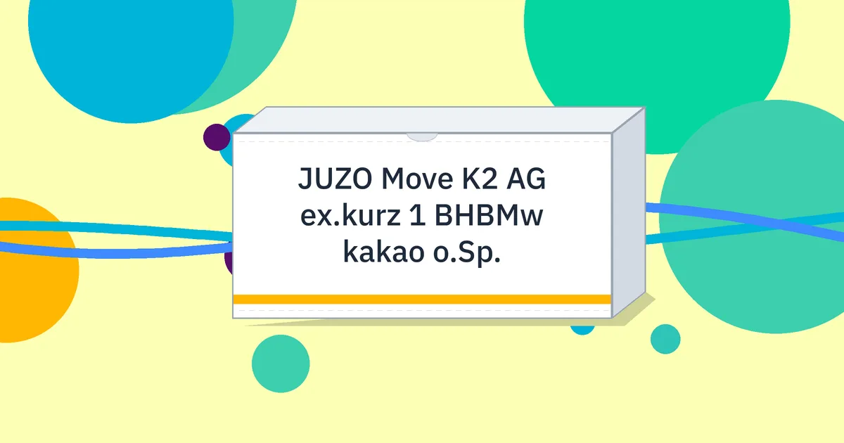 Symbolbild: Packung mit der Aufschrift JUZO Move K2 AG ex.kurz 1 BHBMw kakao o.Sp. (PZN 18566423) – Verfügbarkeit und Bezug in Apotheken in Frankfurt am Main