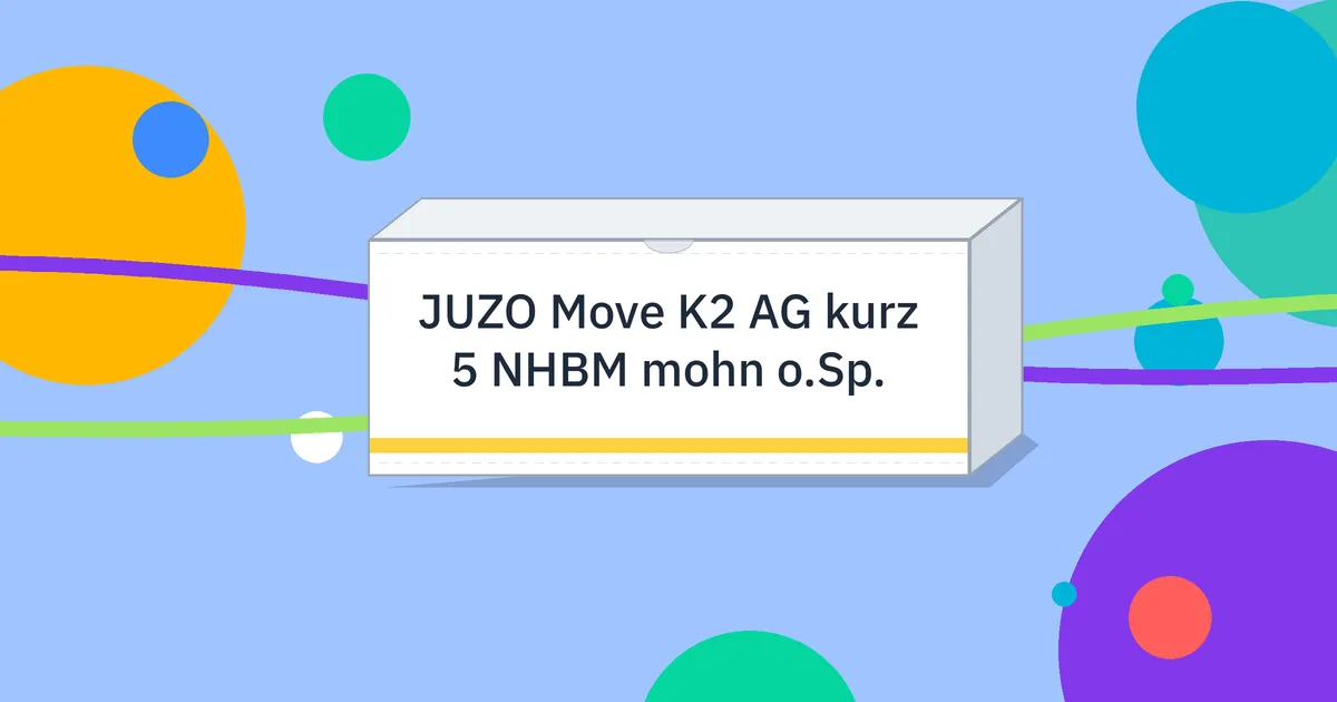 Symbolbild: Packung mit der Aufschrift JUZO Move K2 AG kurz 5 NHBM mohn o.Sp. (PZN 18560892) – Verfügbarkeit und Bezug in Apotheken in Frankfurt am Main