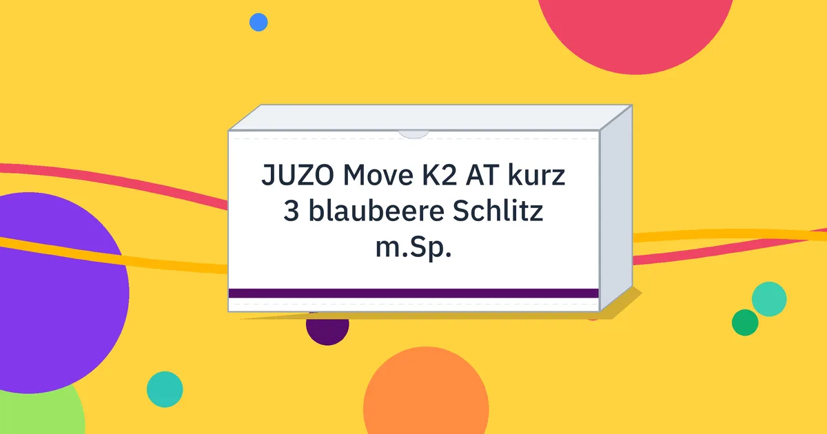 Symbolbild: Packung mit der Aufschrift JUZO Move K2 AT kurz 3 blaubeere Schlitz m.Sp. (PZN 20674924) – Verfügbarkeit und Bezug in Apotheken in Frankfurt am Main