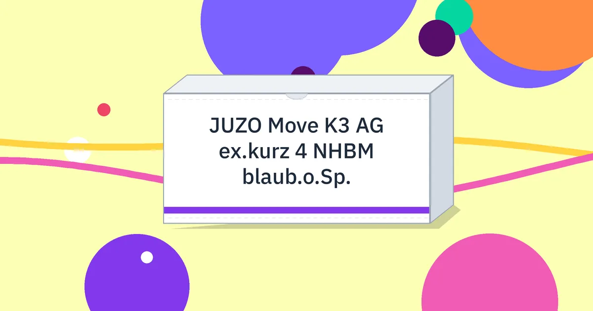 Symbolbild: Packung mit der Aufschrift JUZO Move K3 AG ex.kurz 4 NHBM blaub.o.Sp. (PZN 18596476) – Verfügbarkeit und Bezug in Apotheken in Frankfurt am Main