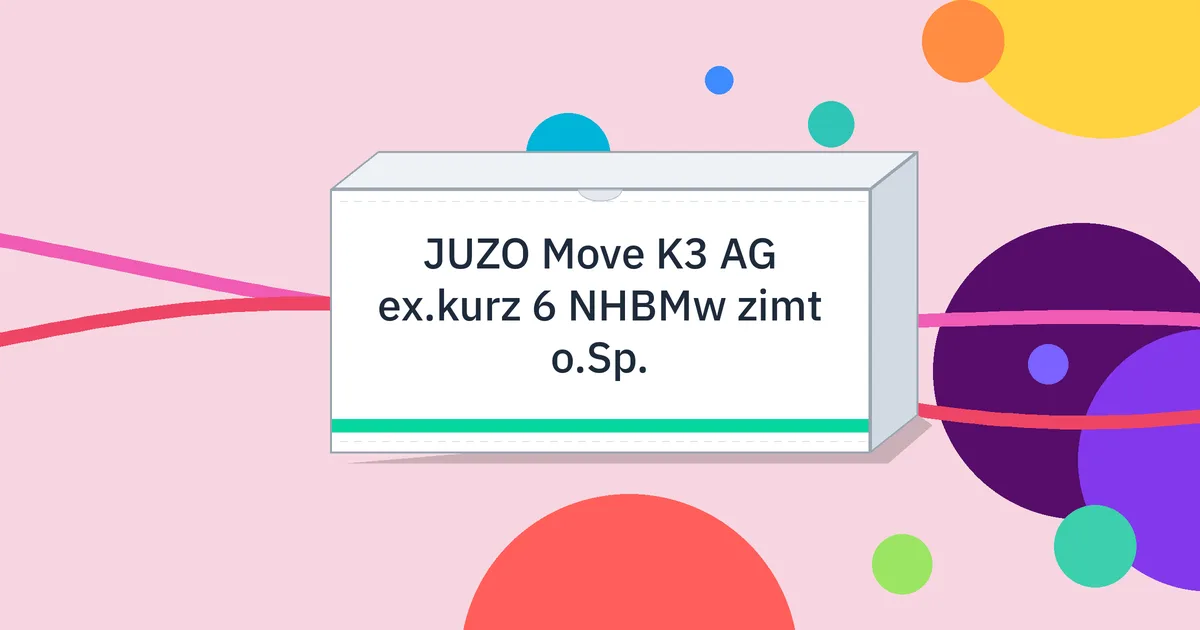 Symbolbild: Packung mit der Aufschrift JUZO Move K3 AG ex.kurz 6 NHBMw zimt o.Sp. (PZN 18584906) – Verfügbarkeit und Bezug in Apotheken in Frankfurt am Main