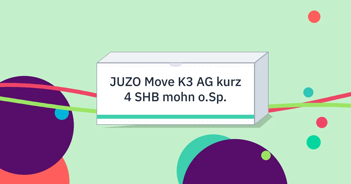 Symbolbild: Packung mit der Aufschrift JUZO Move K3 AG kurz 4 SHB mohn o.Sp. (PZN 18593288) – Verfügbarkeit und Bezug in Apotheken in Frankfurt am Main