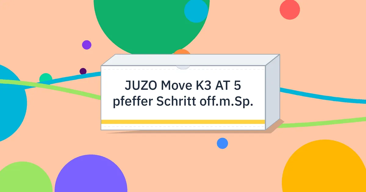 Symbolbild: Packung mit der Aufschrift JUZO Move K3 AT 5 pfeffer Schritt off.m.Sp. (PZN 20677319) – Verfügbarkeit und Bezug in Apotheken in Frankfurt am Main