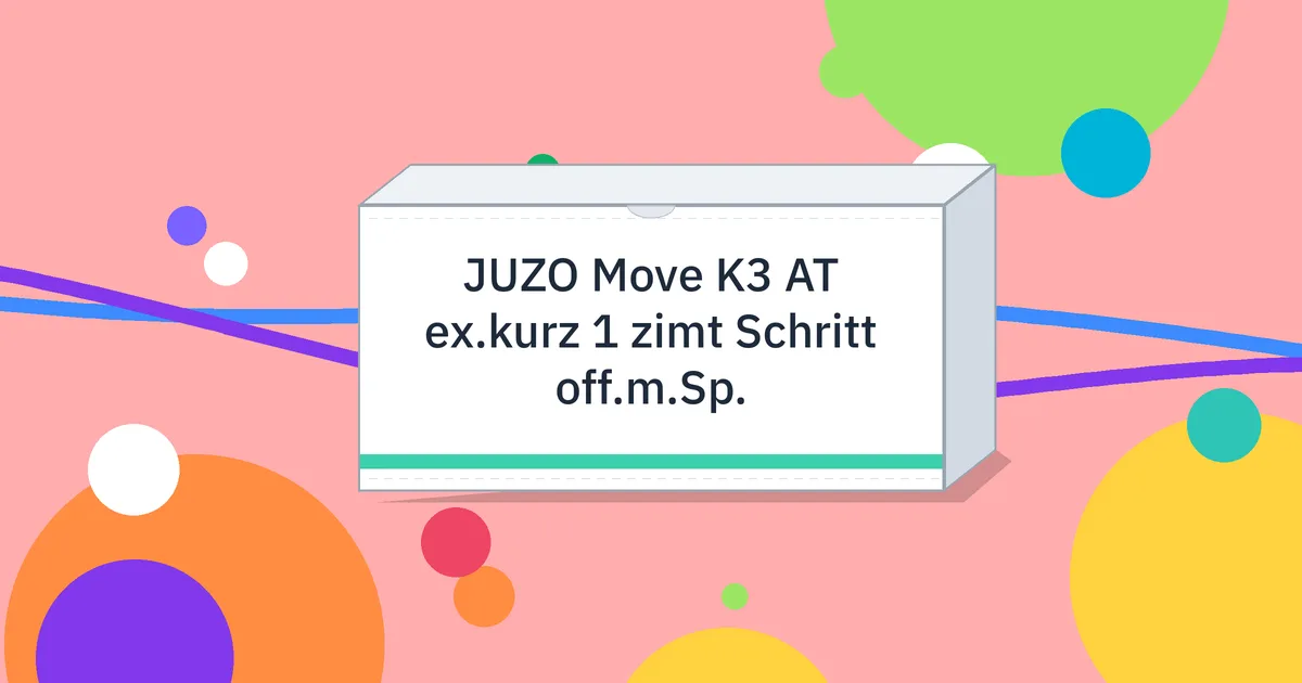 Symbolbild: Packung mit der Aufschrift JUZO Move K3 AT ex.kurz 1 zimt Schritt off.m.Sp. (PZN 20680445) – Verfügbarkeit und Bezug in Apotheken in Frankfurt am Main