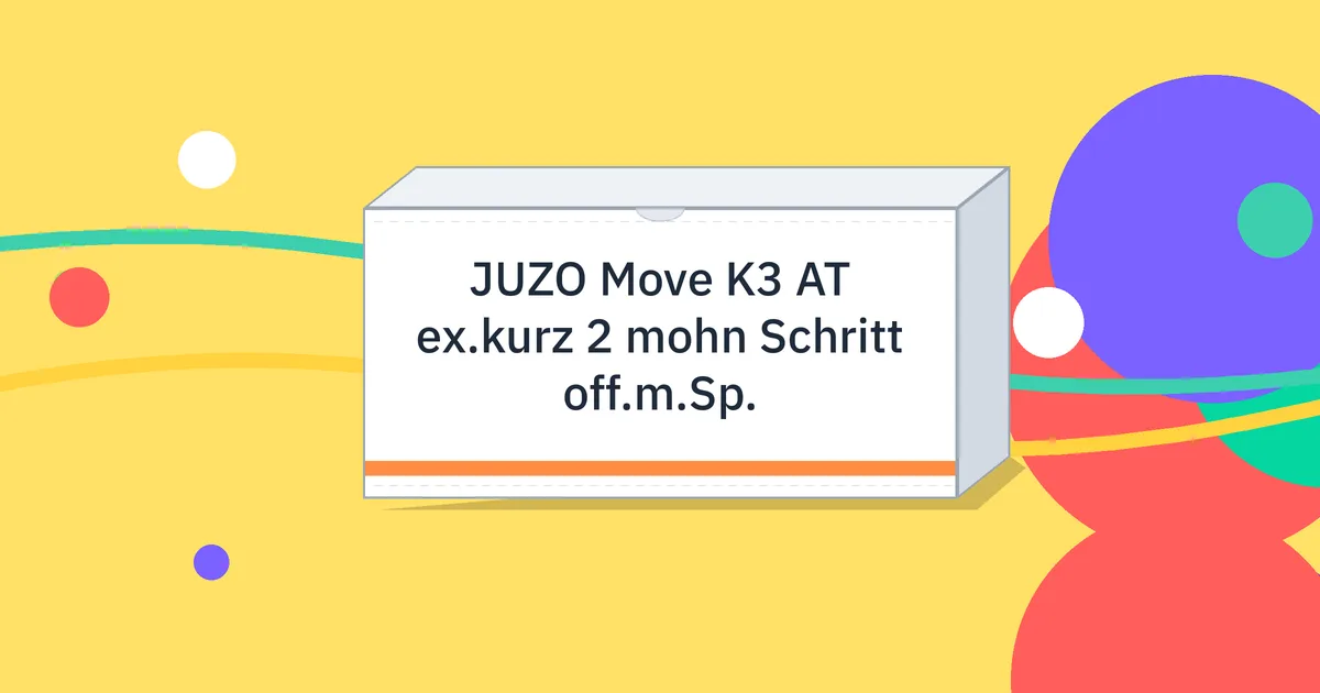Symbolbild: Packung mit der Aufschrift JUZO Move K3 AT ex.kurz 2 mohn Schritt off.m.Sp. (PZN 20680741) – Verfügbarkeit und Bezug in Apotheken in Frankfurt am Main