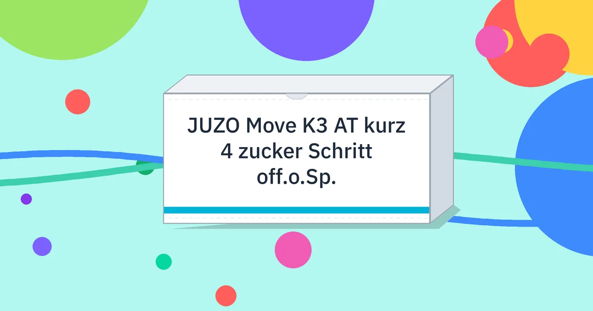 Symbolbild: Packung mit der Aufschrift JUZO Move K3 AT kurz 4 zucker Schritt off.o.Sp. (PZN 20684986) – Verfügbarkeit und Bezug in Apotheken in Frankfurt am Main