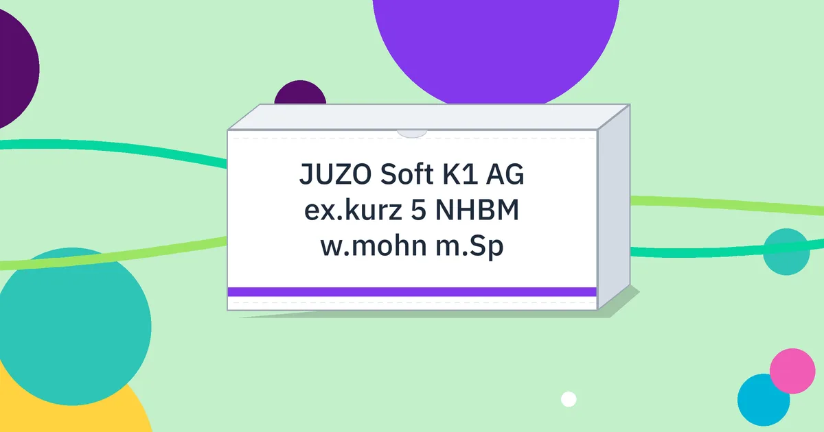 Symbolbild: Packung mit der Aufschrift JUZO Soft K1 AG ex.kurz 5 NHBM w.mohn m.Sp (PZN 15017897) – Verfügbarkeit und Bezug in Apotheken in Frankfurt am Main