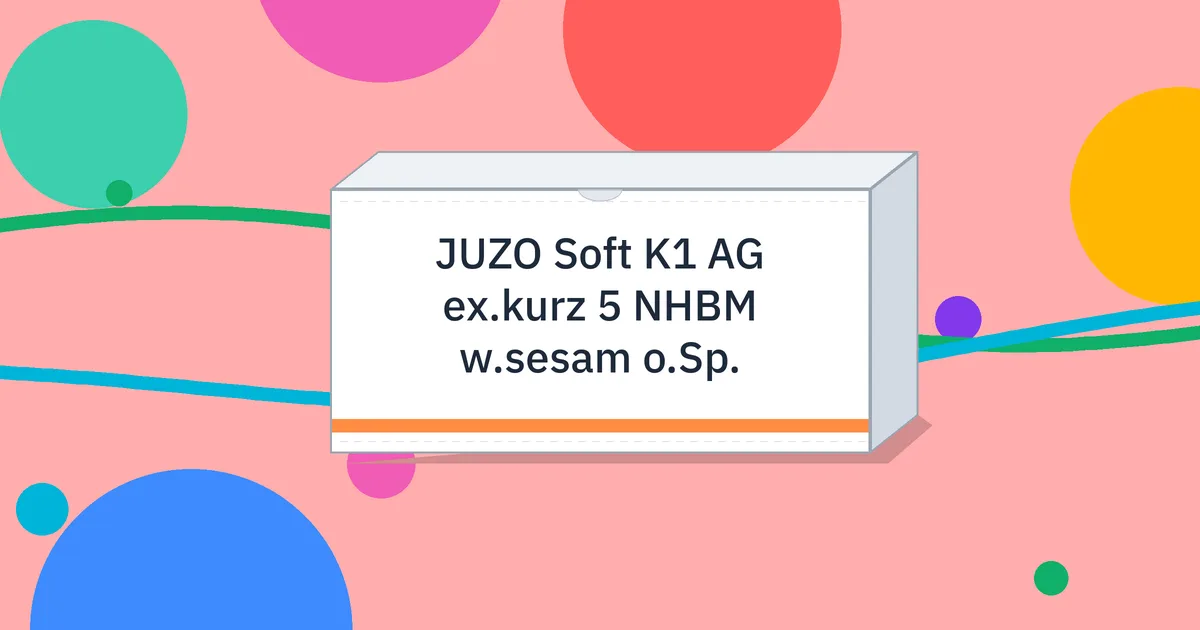 Symbolbild: Packung mit der Aufschrift JUZO Soft K1 AG ex.kurz 5 NHBM w.sesam o.Sp. (PZN 15000980) – Verfügbarkeit und Bezug in Apotheken in Frankfurt am Main