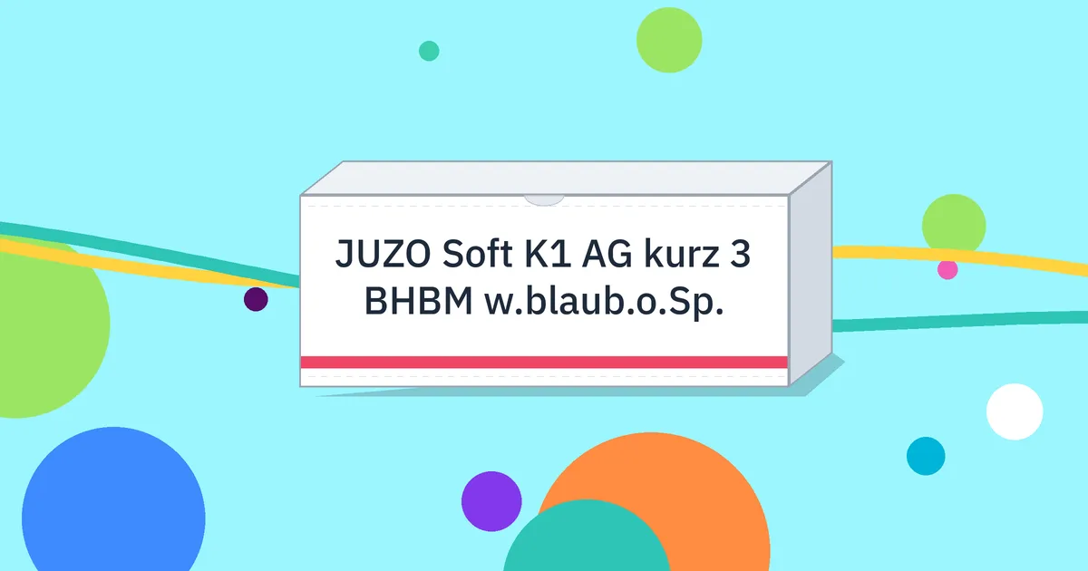 Symbolbild: Packung mit der Aufschrift JUZO Soft K1 AG kurz 3 BHBM w.blaub.o.Sp. (PZN 14865620) – Verfügbarkeit und Bezug in Apotheken in Frankfurt am Main