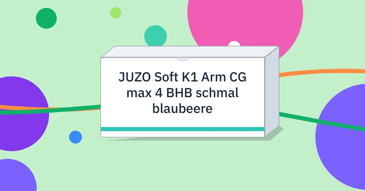 Symbolbild: Packung mit der Aufschrift JUZO Soft K1 Arm CG max 4 BHB schmal blaubeere (PZN 15509749) – Verfügbarkeit und Bezug in Apotheken in Frankfurt am Main