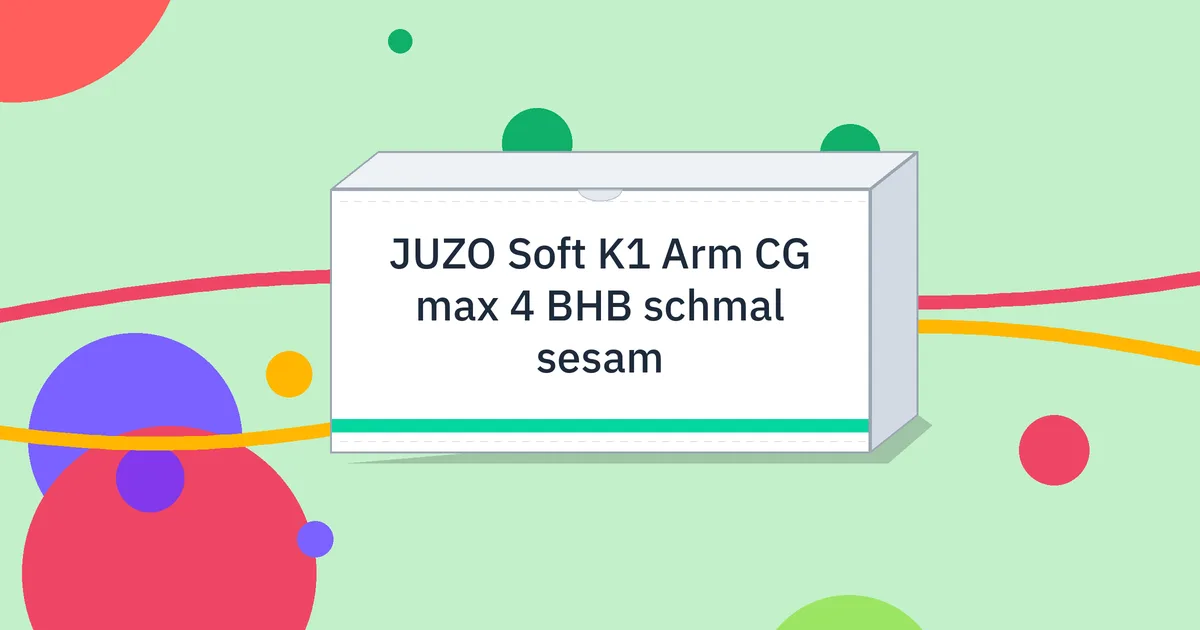 Symbolbild: Packung mit der Aufschrift JUZO Soft K1 Arm CG max 4 BHB schmal sesam (PZN 15509577) – Verfügbarkeit und Bezug in Apotheken in Frankfurt am Main