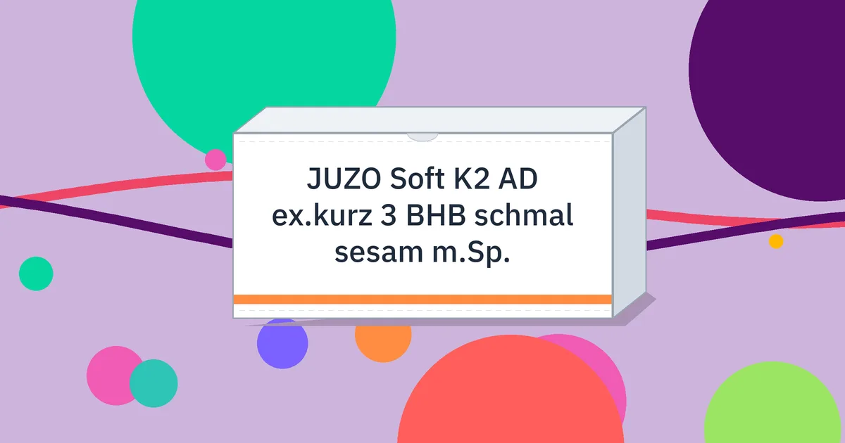Symbolbild: Packung mit der Aufschrift JUZO Soft K2 AD ex.kurz 3 BHB schmal sesam m.Sp. (PZN 15466342) – Verfügbarkeit und Bezug in Apotheken in Frankfurt am Main