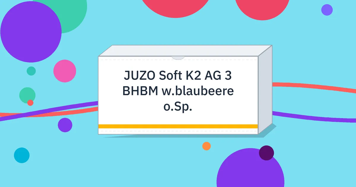 Symbolbild: Packung mit der Aufschrift JUZO Soft K2 AG 3 BHBM w.blaubeere o.Sp. (PZN 14868920) – Verfügbarkeit und Bezug in Apotheken in Frankfurt am Main