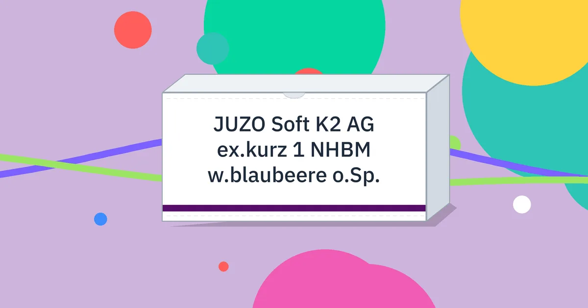 Symbolbild: Packung mit der Aufschrift JUZO Soft K2 AG ex.kurz 1 NHBM w.blaubeere o.Sp. (PZN 15021232) – Verfügbarkeit und Bezug in Apotheken in Frankfurt am Main