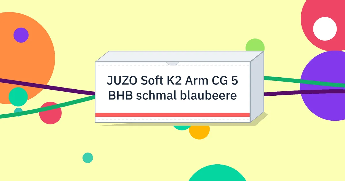 Symbolbild: Packung mit der Aufschrift JUZO Soft K2 Arm CG 5 BHB schmal blaubeere (PZN 15511597) – Verfügbarkeit und Bezug in Apotheken in Frankfurt am Main