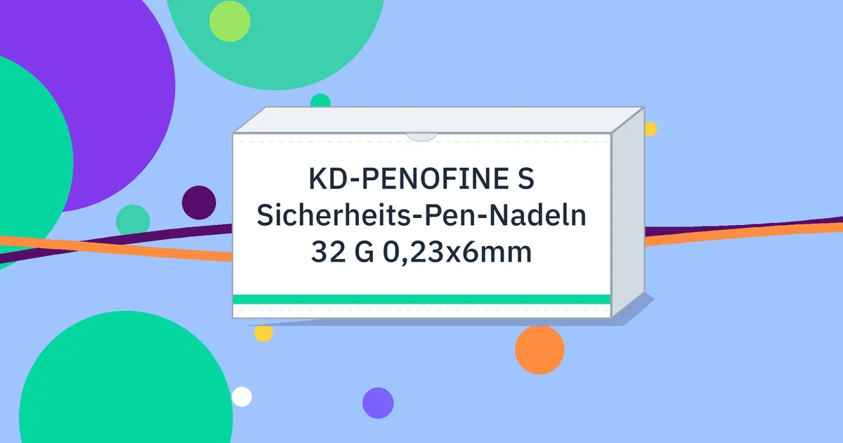 Symbolbild: Packung mit der Aufschrift KD-PENOFINE S Sicherheits-Pen-Nadeln 32 G 0,23x6mm (PZN 20377681) – Verfügbarkeit und Bezug in Apotheken in Frankfurt am Main