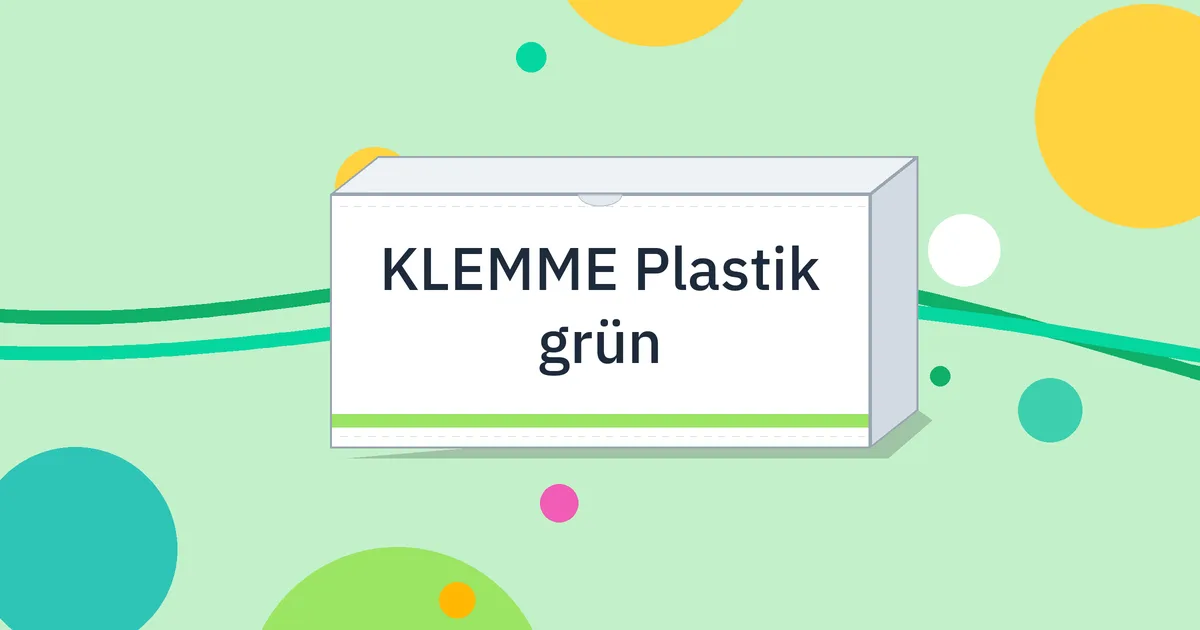Symbolbild: Packung mit der Aufschrift KLEMME Plastik grün (PZN 02441783) – Verfügbarkeit und Bezug in Apotheken in Frankfurt am Main