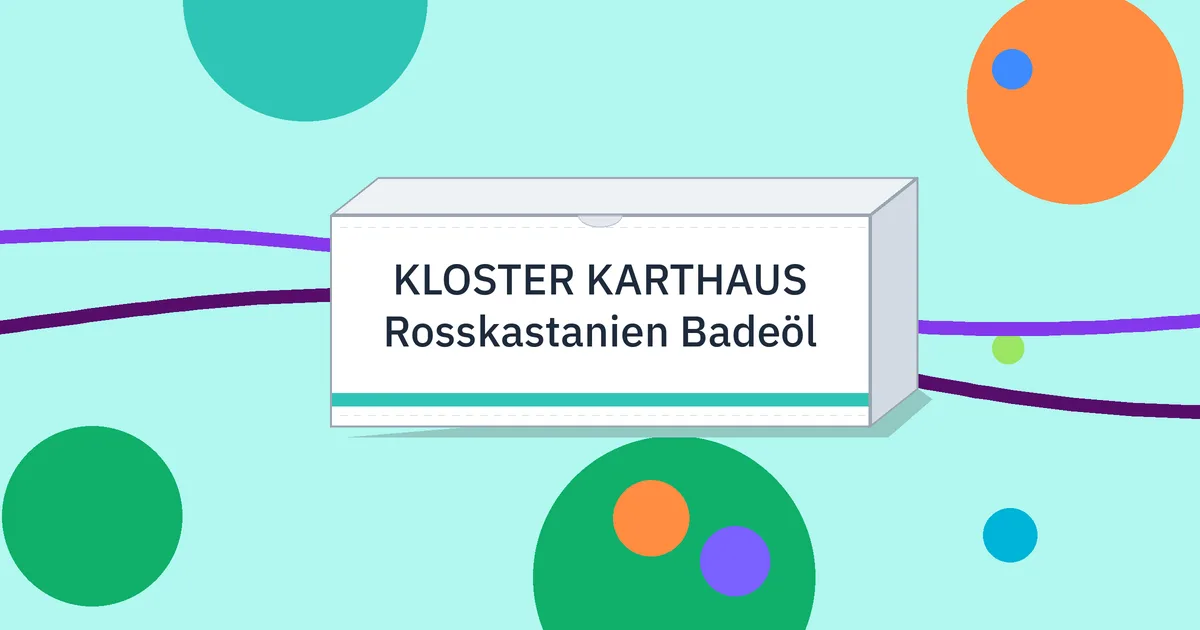 Symbolbild: Packung mit der Aufschrift KLOSTER KARTHAUS Rosskastanien Badeöl (PZN 01611651) – Verfügbarkeit und Bezug in Apotheken in Frankfurt am Main