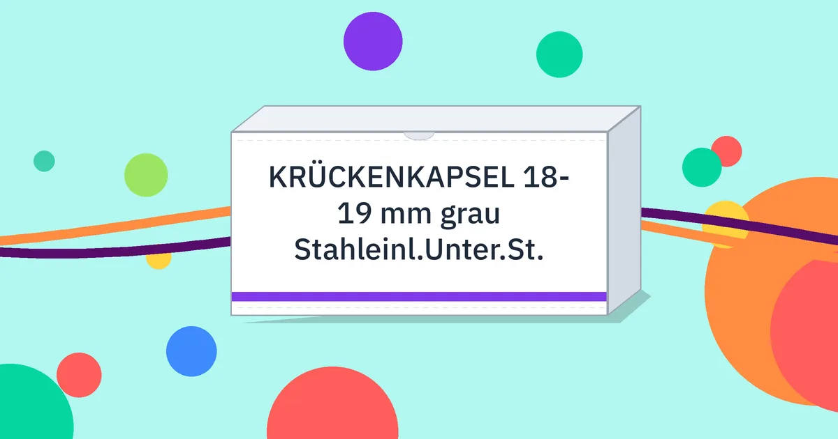 Symbolbild: Packung mit der Aufschrift KRÜCKENKAPSEL 18-19 mm grau Stahleinl.Unter.St. (PZN 03098519) – Verfügbarkeit und Bezug in Apotheken in Frankfurt am Main