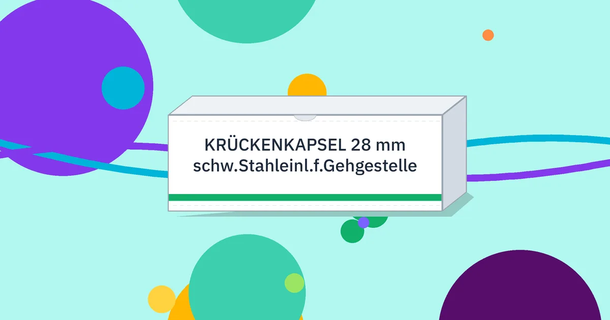Symbolbild: Packung mit der Aufschrift KRÜCKENKAPSEL 28 mm schw.Stahleinl.f.Gehgestelle (PZN 03841177) – Verfügbarkeit und Bezug in Apotheken in Frankfurt am Main