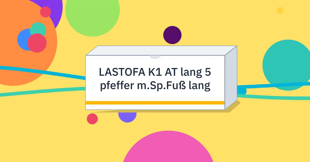 Symbolbild: Packung mit der Aufschrift LASTOFA K1 AT lang 5 pfeffer m.Sp.Fuß lang (PZN 13796756) – Verfügbarkeit und Bezug in Apotheken in Frankfurt am Main