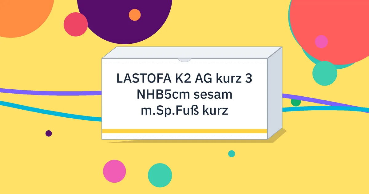 Symbolbild: Packung mit der Aufschrift LASTOFA K2 AG kurz 3 NHB5cm sesam m.Sp.Fuß kurz (PZN 13804562) – Verfügbarkeit und Bezug in Apotheken in Frankfurt am Main
